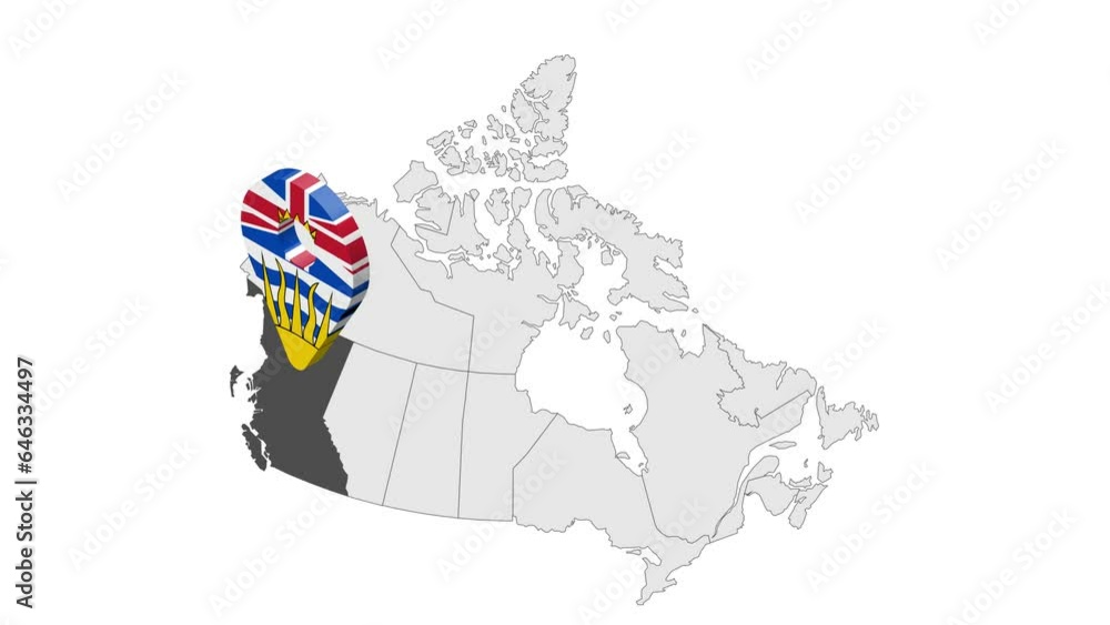 Location British Columbia on map Canada. 3d British Columbia flag map ...