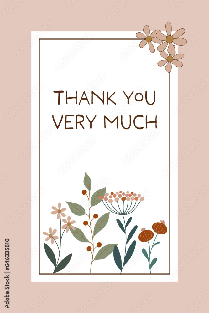 Thank you very much - Schriftzug in englischer Sprache - Vielen Dank. Dankeskarte mit Blumen und ...