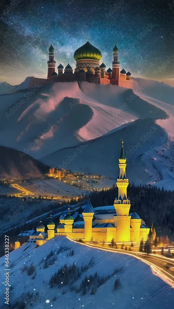 Russian mosque architecture at night with stunning panorama, Seamless ...