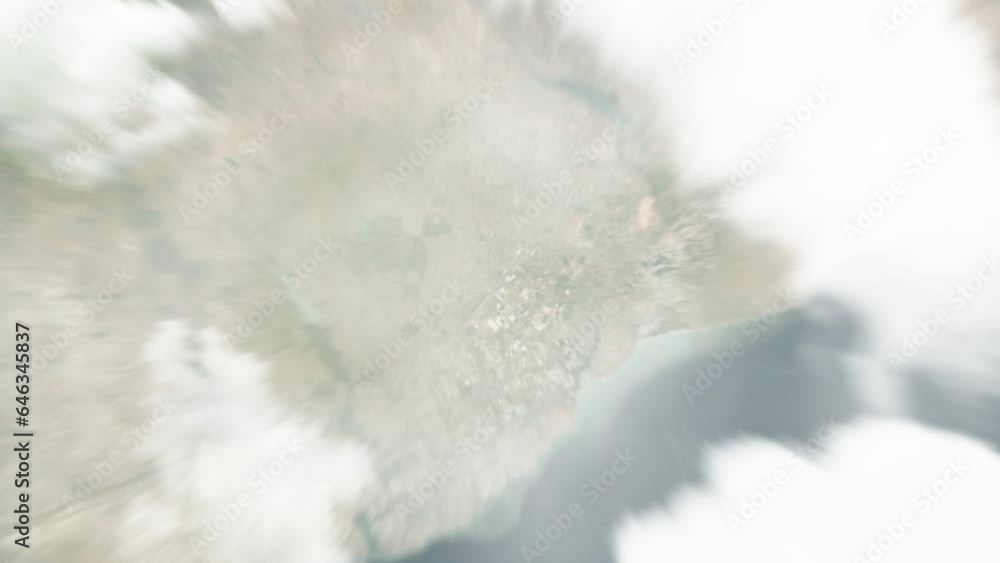 Earth zoom in from space to Tema, Ghana. Followed by zoom out through ...