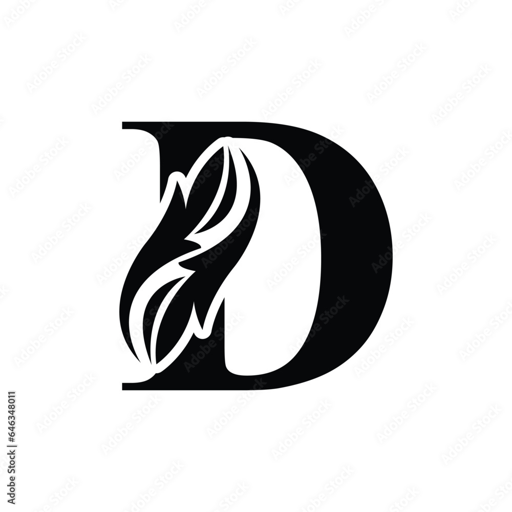 letter D. White and Black flower alphabet. Beautiful capital letters with shadow Stock Vector ...