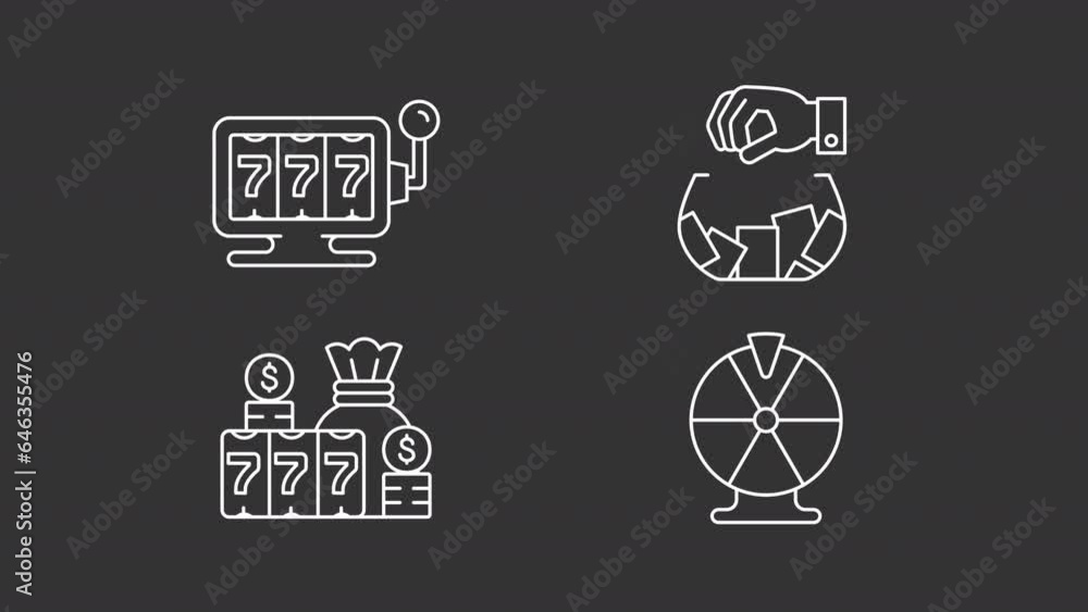 Collection of thin linear icon animations representing lottery, HD ...