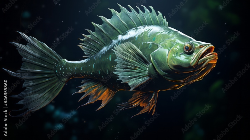 Prehistoric Dinosaur fish swimming in the ocean. Concept art of an ...