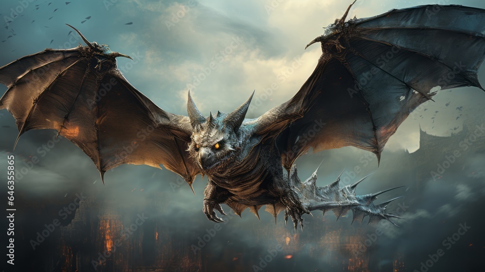 Screeching prehistoric Dinosaur bird flying through the air. Concept ...