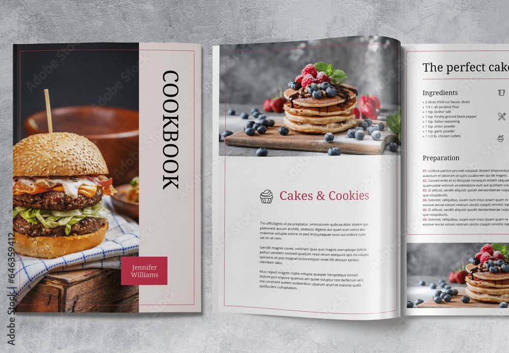 Cook Book Template with Red and Beige Accents Stock Template | Adobe Stock