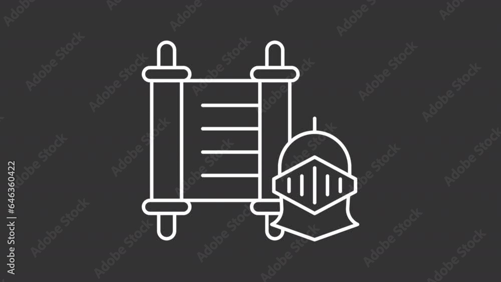 History white line animation. Scroll unrolling and knight helmet visor ...