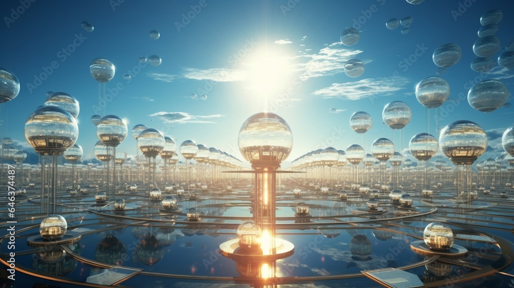 Foto de Craft an image of a glass globe surrounded by a circular array ...