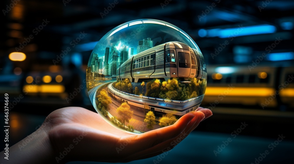 a glass globe with a holographic projection of sustainable ...