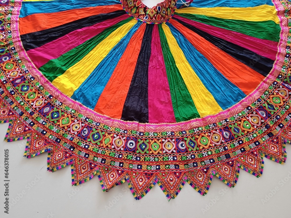 Multicolor skirt with kathiyawadi hand work ambroidary border. Ghaghra ...