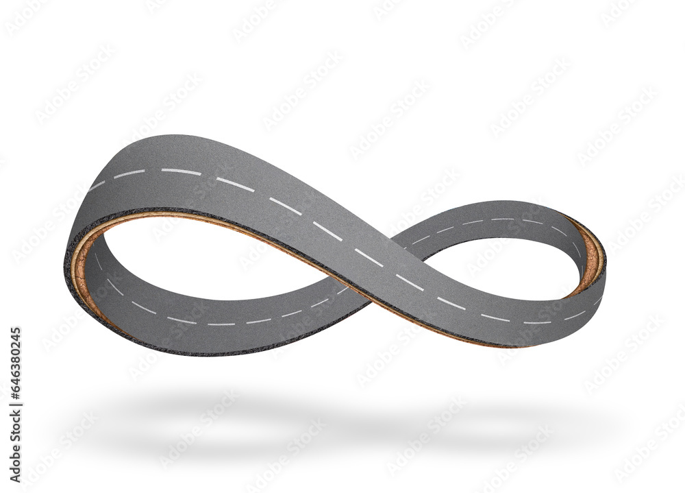 3d Infinity symbol road with houses and buildings on it. Flying ...