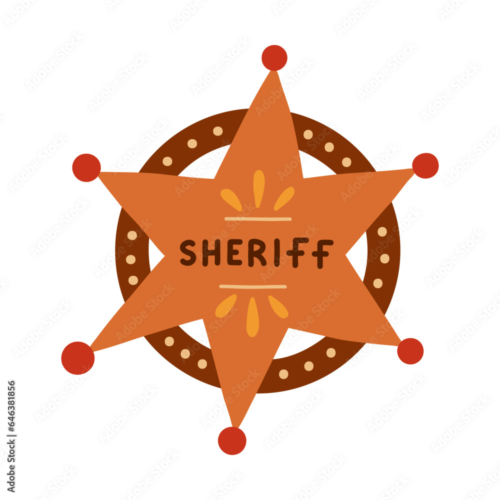 Hand drawn sheriff badge in the star shape in cartoon cute style ...