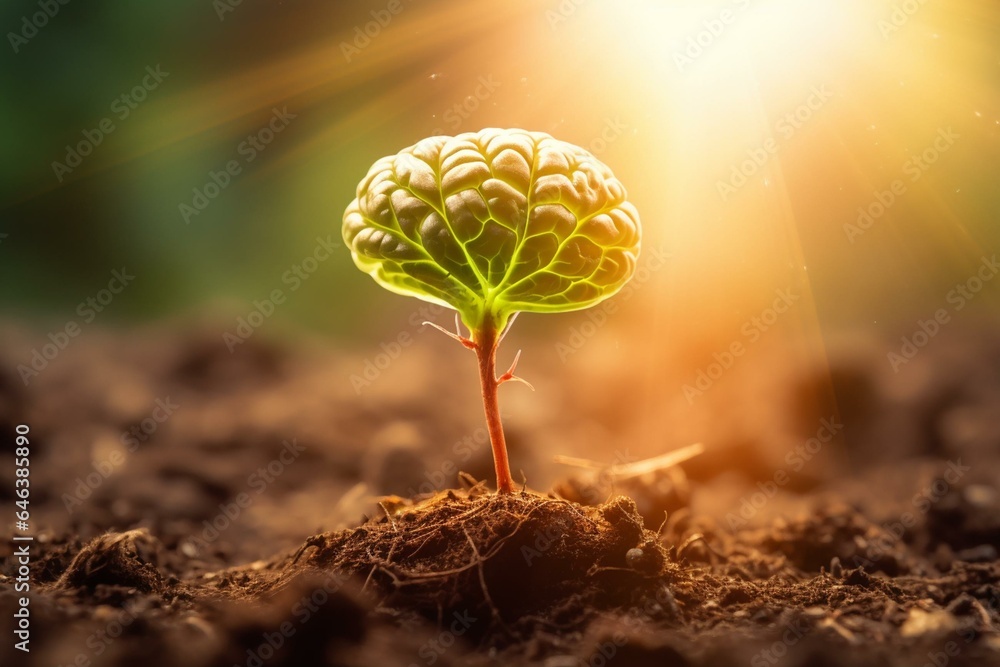 An image depicting brain with a sprout signifying cognitive development ...