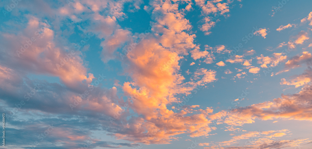 Morning sky bright golden yellow cloudy panoramic positive energy ...