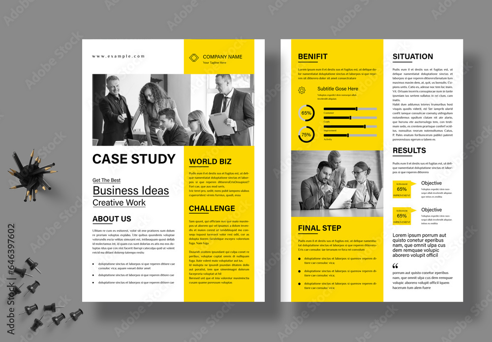 Case Study Layout with Yellow Stock Template | Adobe Stock