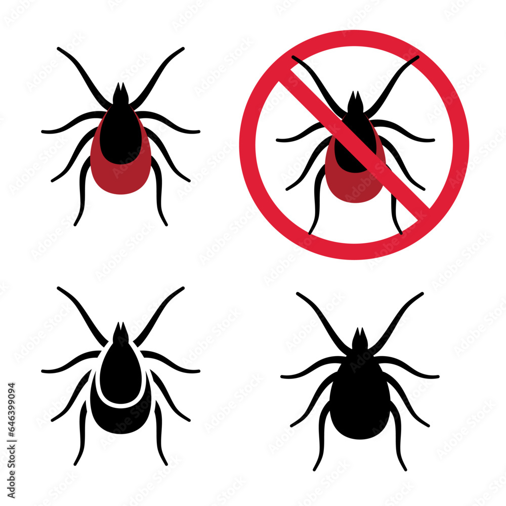 Ticks Set Deer Tick Tick In Prohibition Sign Vector Clipart Isolated On White Background