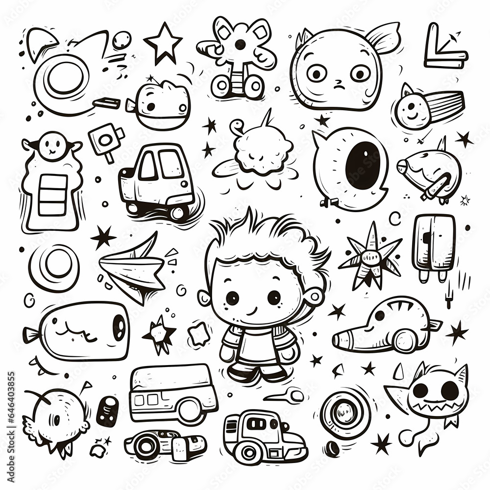 Black And White Drawing Of A Cartoon Character Stock Illustration ...