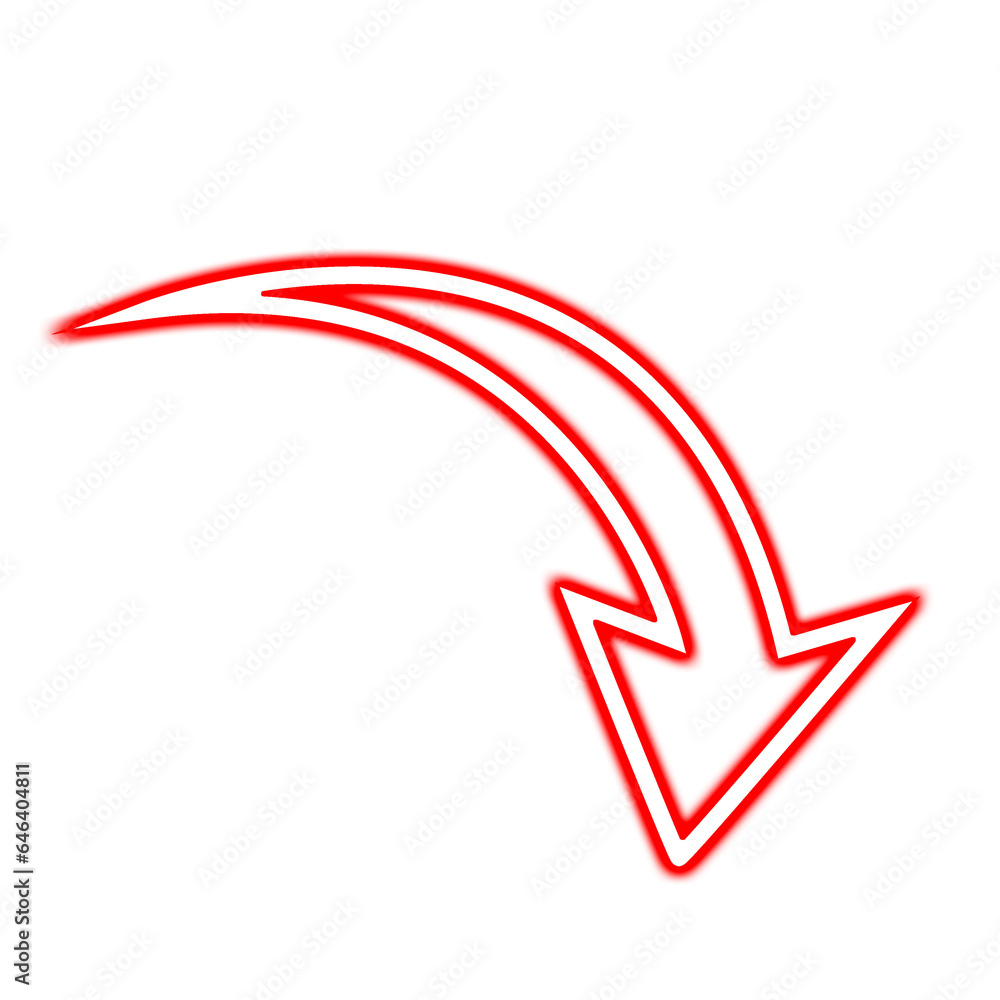 Neon red arrow pointer on a transparent background. Red symbol of all ...