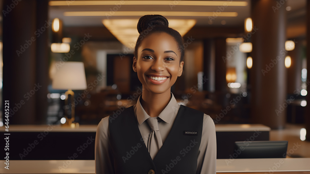 Welcoming with a Smile: Portrait of a Friendly Hotel Receptionist Stock ...