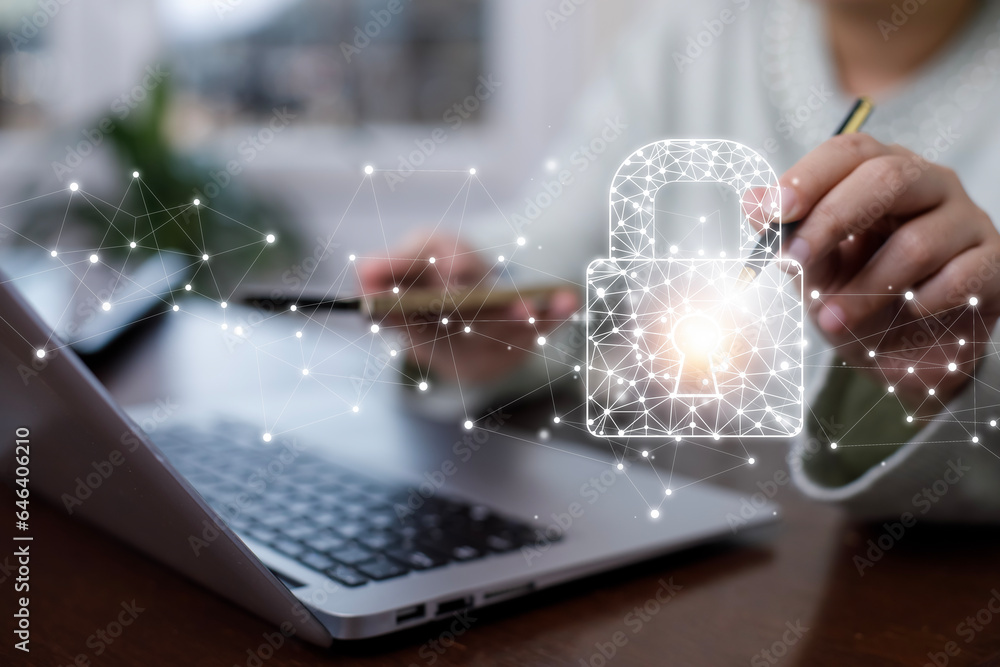 Zdjęcie Stock: Cyber security and Security password login online concept Hands typing and ...