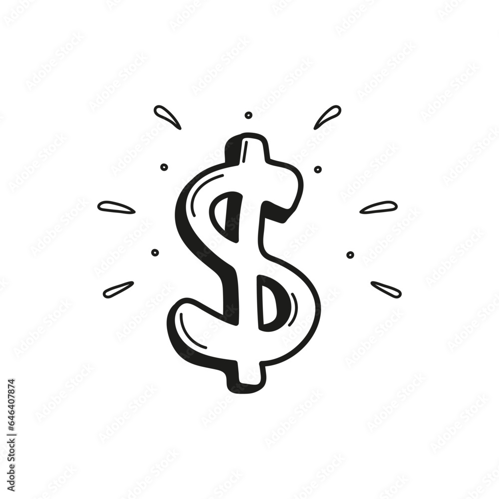 dollar sign doodle hand drawn sketch style illustration icon. Stock ...