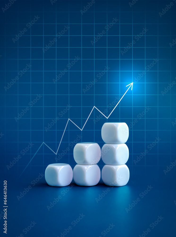 Rising glow arrows on white blocks business chart steps on blue ...