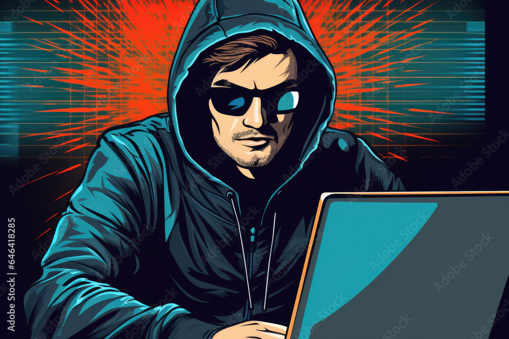 An elusive hacker, shrouded in mystery dressed in a hoodie and ...