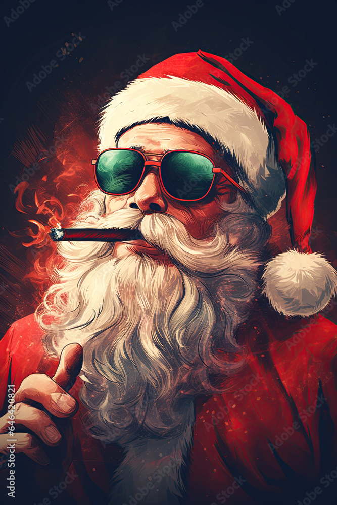 Santa Claus smoking a cannabis joint. Christmas concept art ...