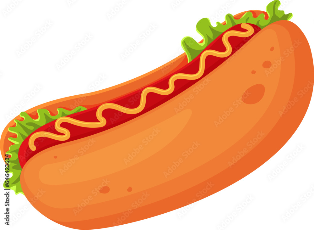 Vector drawing of a hot dog isolated on a white background. A delicious ...