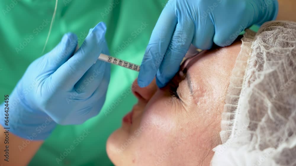 Close up Doctor with syringe doing cosmetic botox injections, filler ...