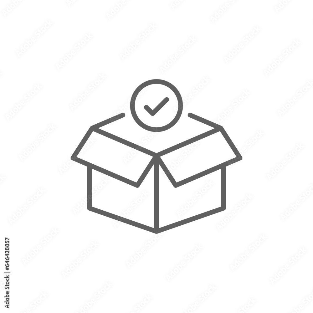 Box check icon. Simple outline style. Receive product, delivery package ...