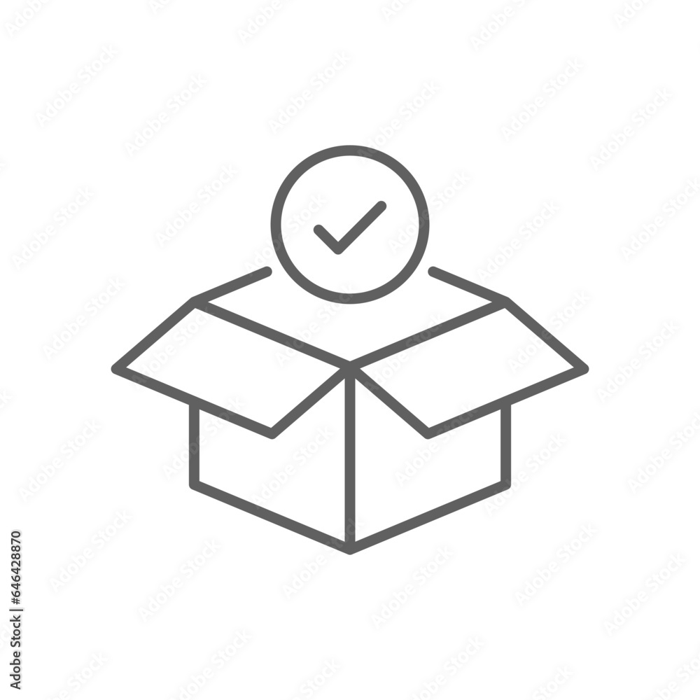 Box check icon. Simple outline style. Receive product, delivery package ...