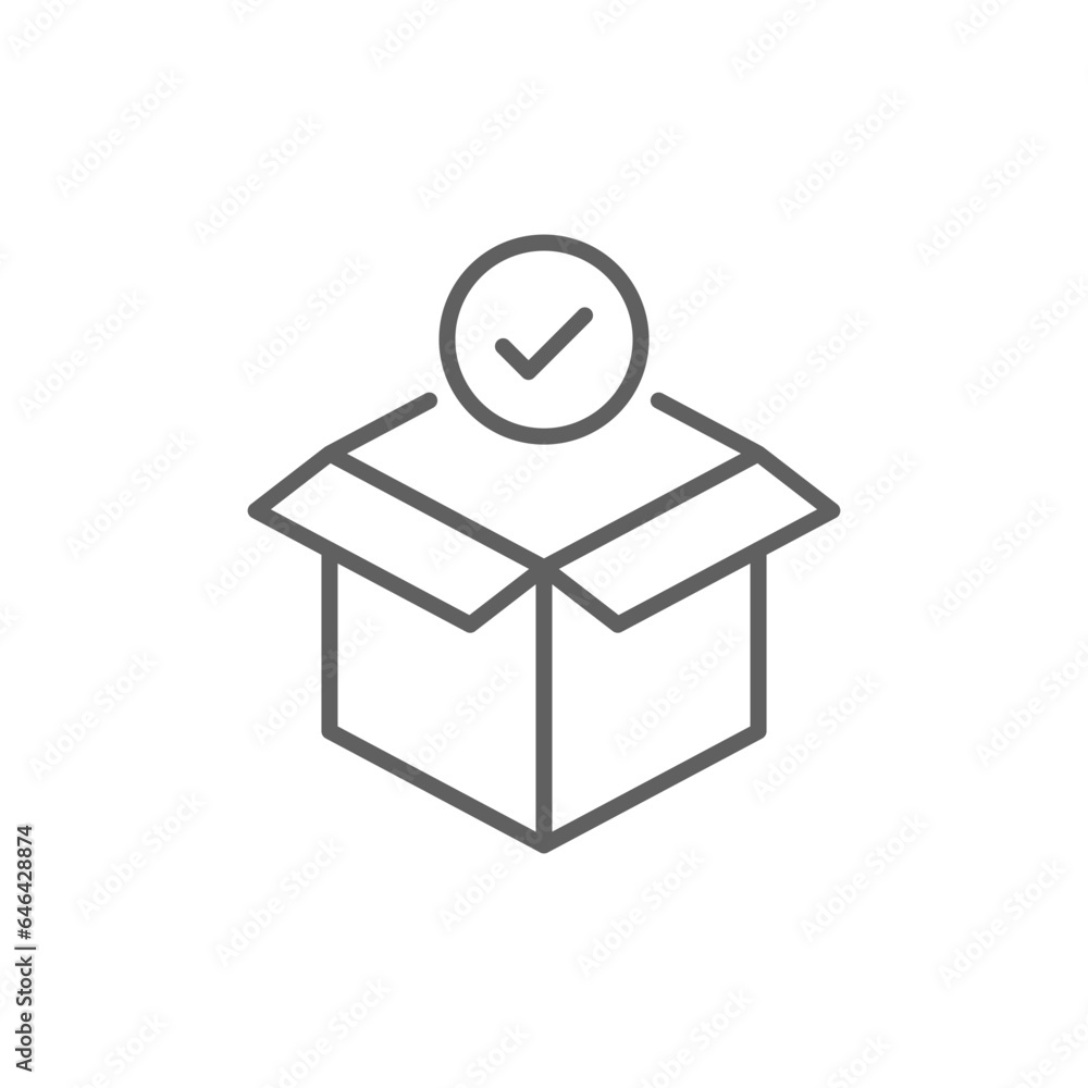 Box check icon. Simple outline style. Receive product, delivery package ...