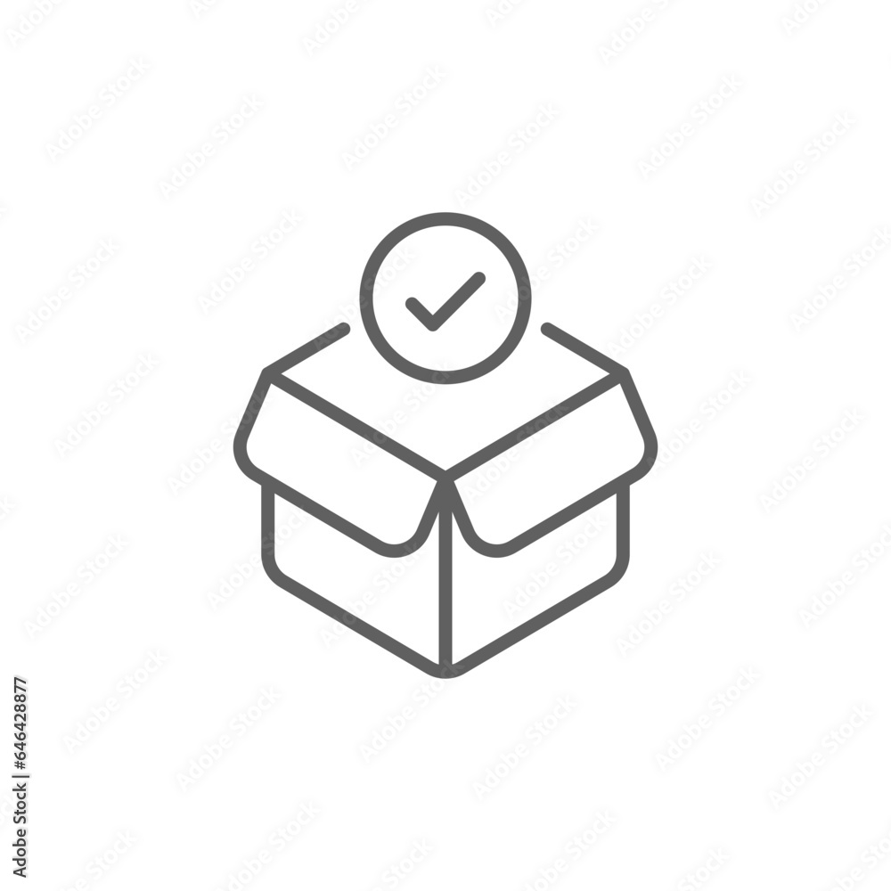 Box check icon. Simple outline style. Receive product, delivery package ...