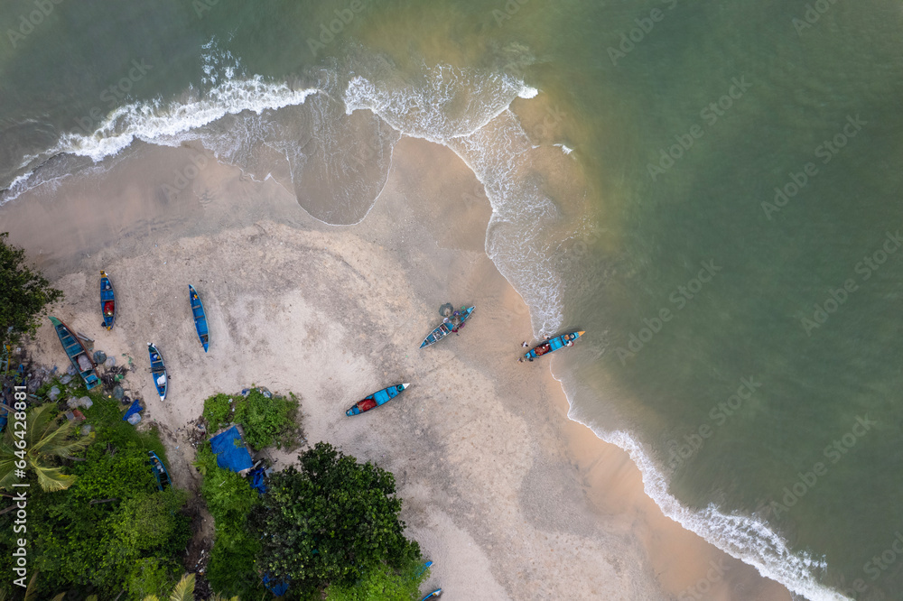 Kerala beach view from above, Drone shot of Ezhara beach with fishing ...