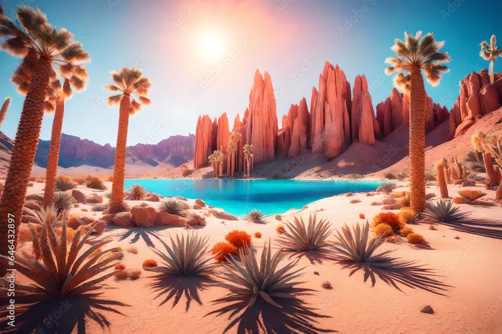 Crystaline Desert Oasis Design an otherworldly desert landscape with ...