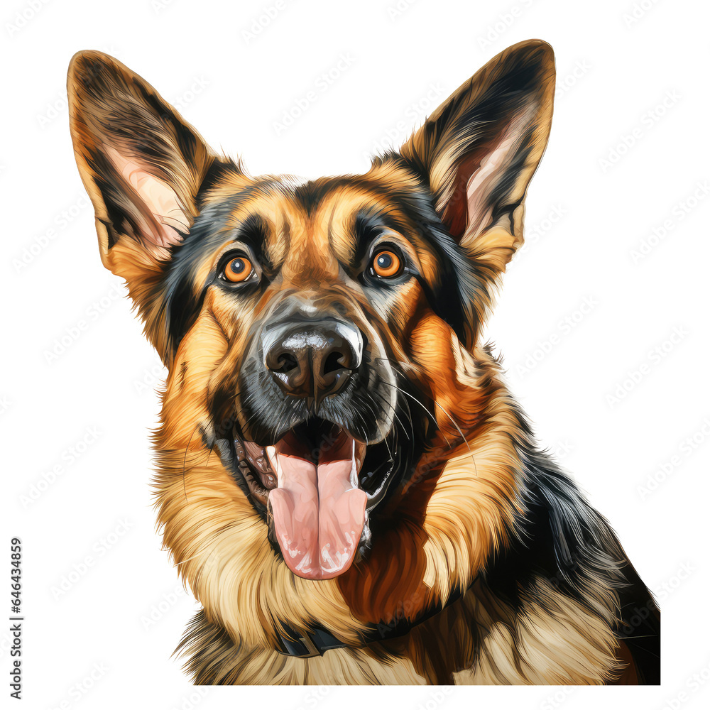 German Shepherd dog looks surprised with big eyes isolated on ...