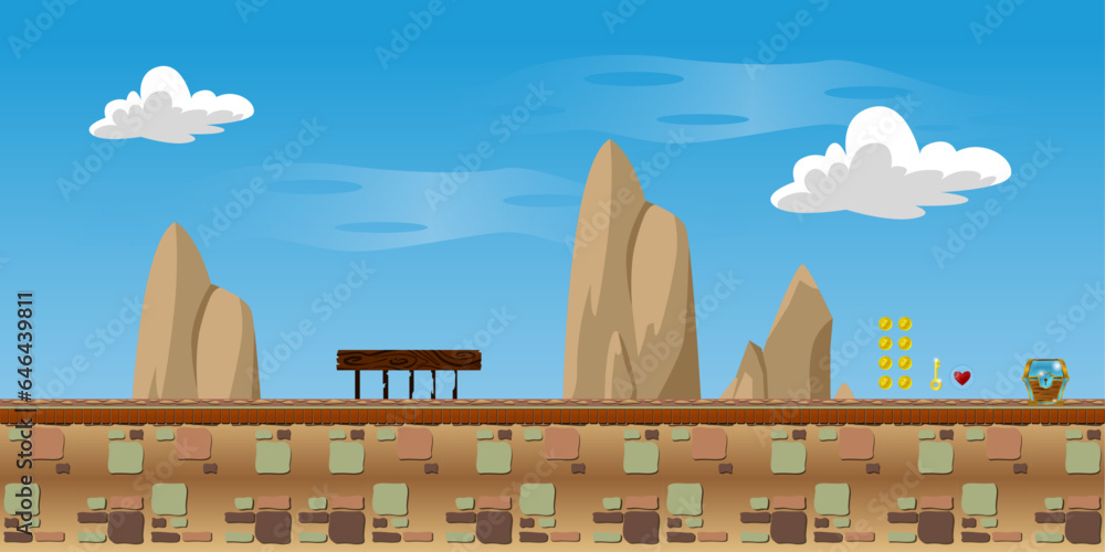 2d Platform Tileset sideview on side village road and item game Stock ...