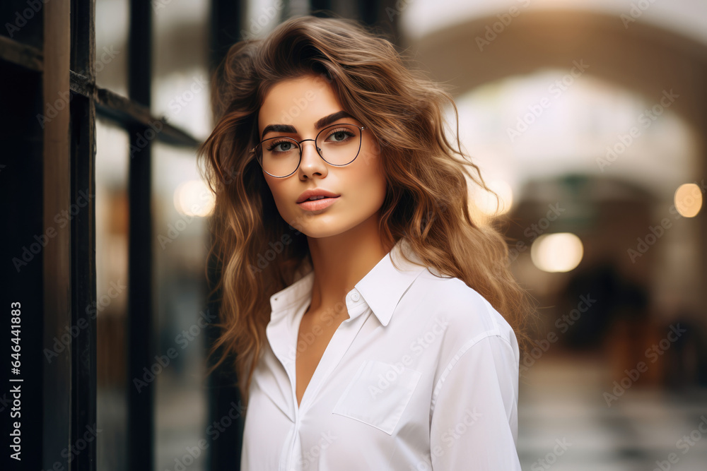Stylish Young Woman Model Natural Background . Сoncept Stylish Outfit ...
