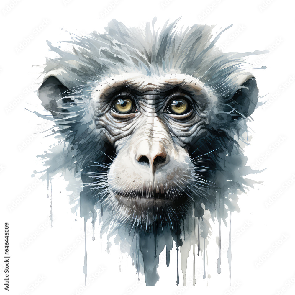 Baboon looks surprised with big eyes isolated on transparent ...