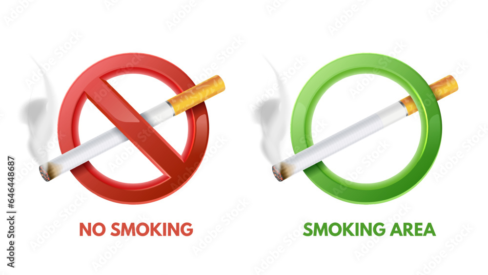 Cigarette stop and allow signs. No smoking and smoking allowed area ...