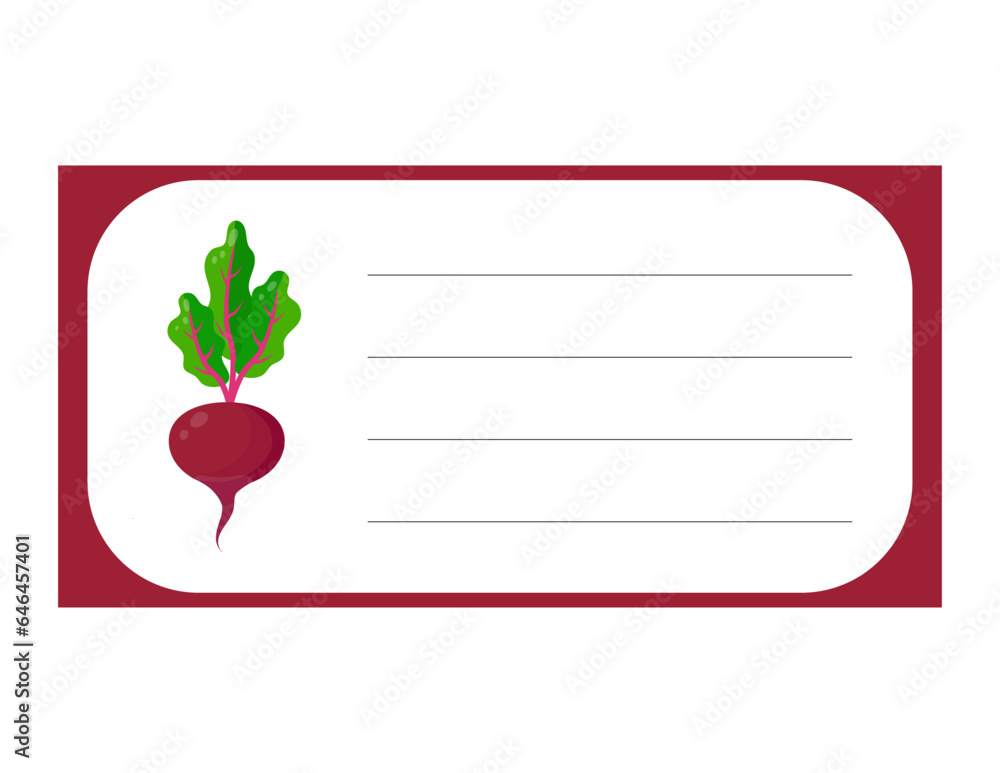 Note of cute vegetable beet label illustration. Memo, paper. Vector ...