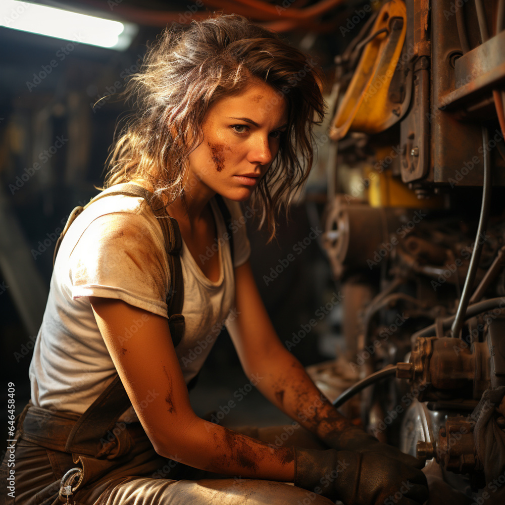 Realistic Illustration image of a female working on a machine in a ...