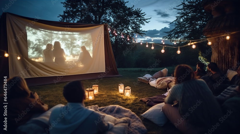 Outdoor Movie Night: Friends set up an outdoor movie screening with a ...
