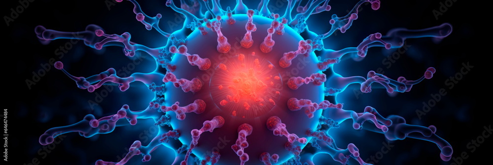 virus particle, showing its characteristic shape and surface features ...