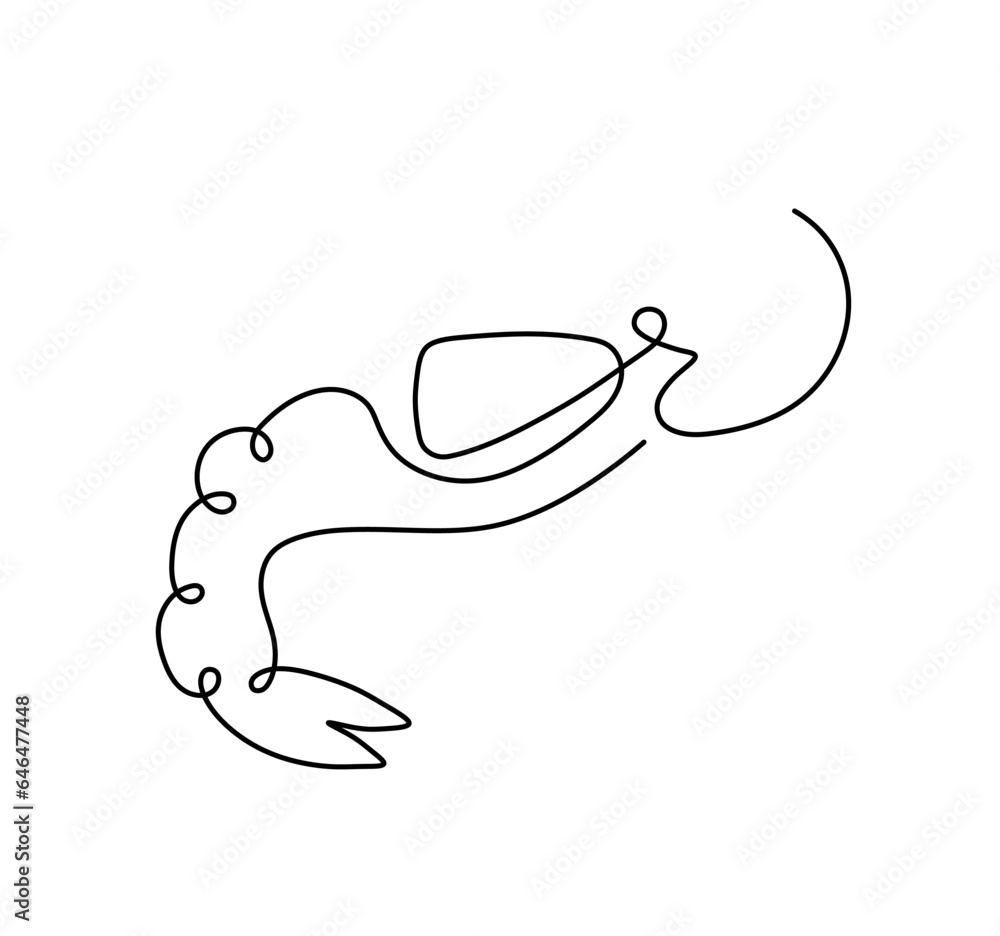 Vector isolated one single contemporary line shrimp side view seafood ...