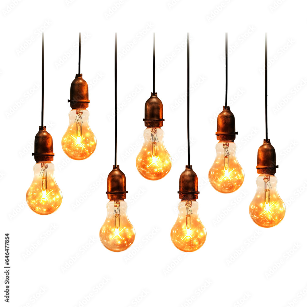 Watercolor hanging light bulb clipart isolated on Transparent Background. Incandescent vintage ...