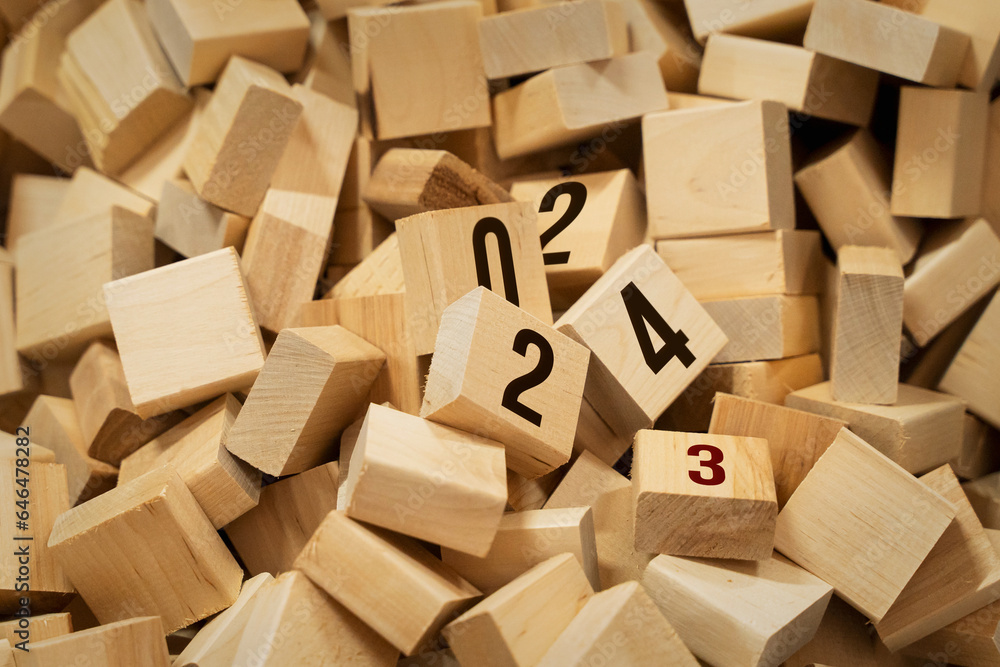 Wooden block randomly placed, with 2024 numbers, suitable for your new ...