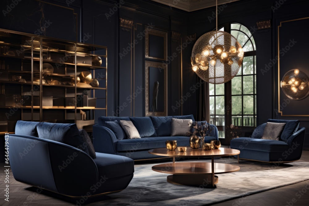 beautiful design classic modern classic living room in dark blue color ...
