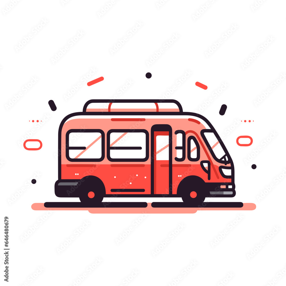 Shuttle bus vector icon in minimalistic, black and red line work, japan ...