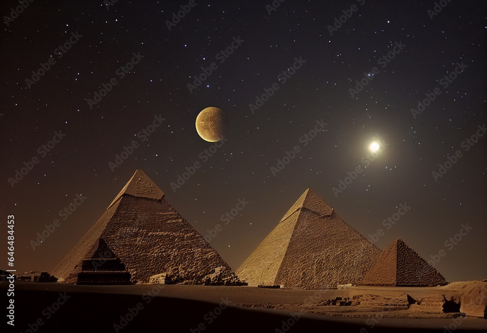 Planets of the solar system over the pyramids of Giza. AI Generated ...